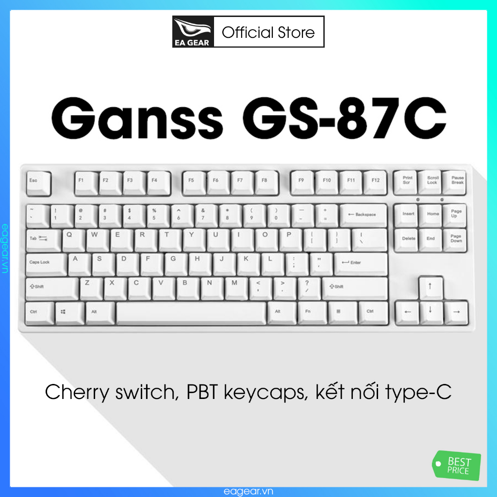 Bàn phím cơ Ganss GS-87C (switch Cherry, keycaps PBT, kết nối type-C) - EA Gear | Shopee Việt Nam