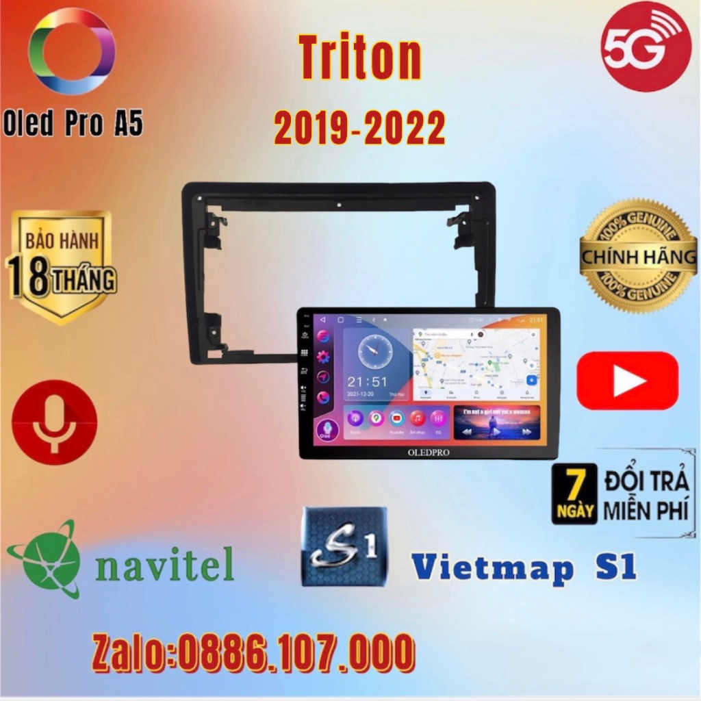 Màn Hình DVD Android Oled Pro A5 New theo xe Triton 2019 - 2022, 9 inch ...