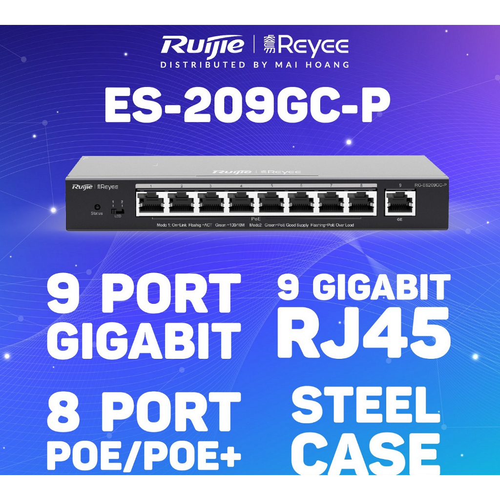 Bộ chia mạng Switch POE 9 Cổng RUIJIE REYEE RG-ES209GC-P Gigabit Smart ...