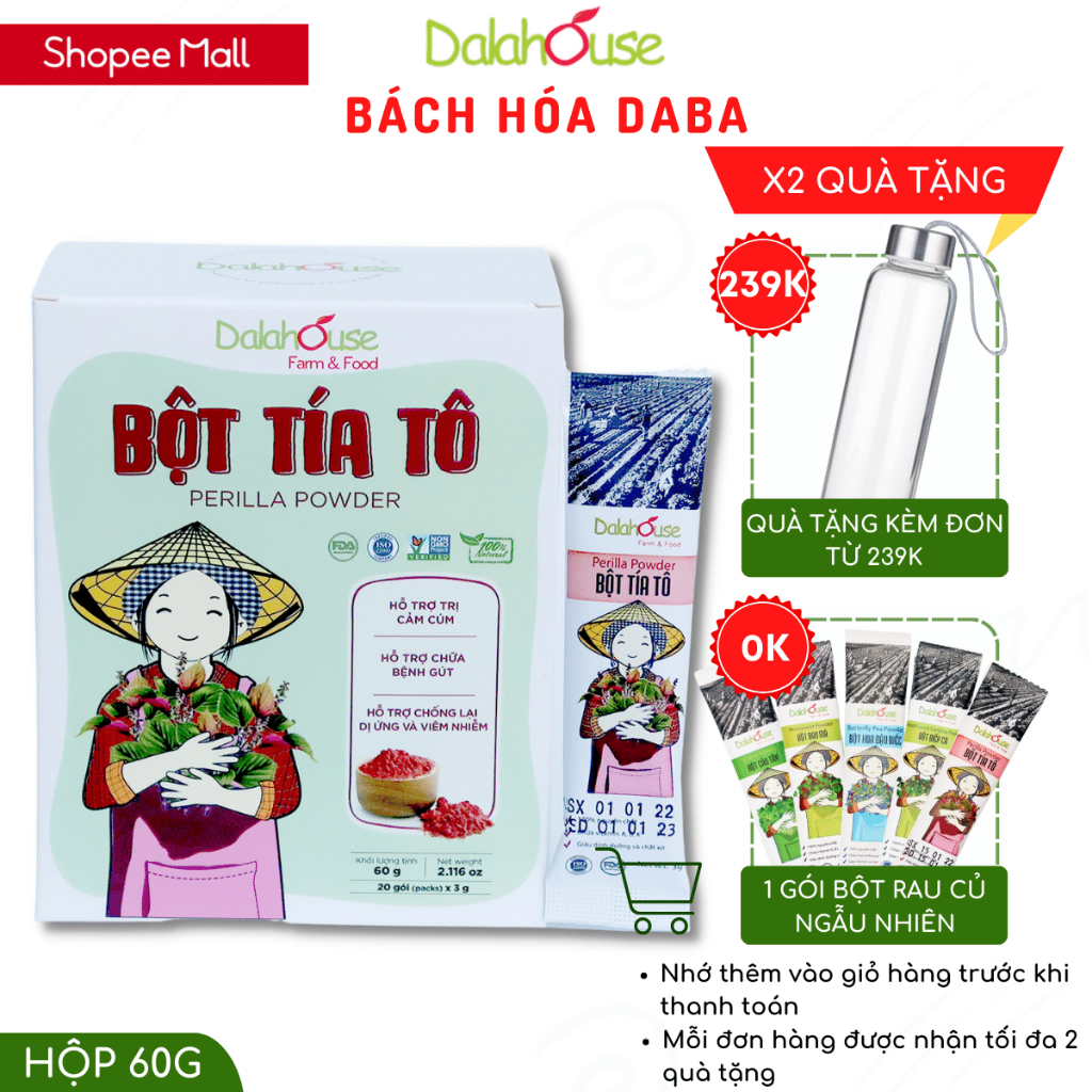 Bột tía tô nguyên chất Dalahouse Hộp 60g ( 20 gói X 3g ) | Shopee Việt Nam