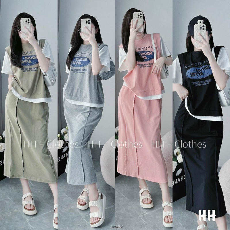 SET ÁO CHỮ HOLIDE KÈM CHÂN VÁY PHỐI VẠT 4 MÀU | Shopee Việt Nam