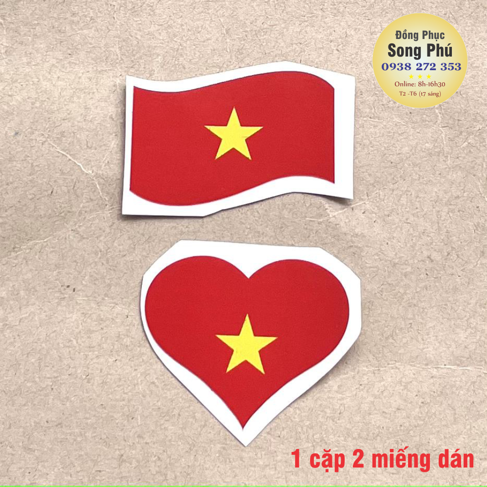 Sticker dán mặt hình trái tim, hình lá cờ Việt Nam - Đồng phục Song Phú ...