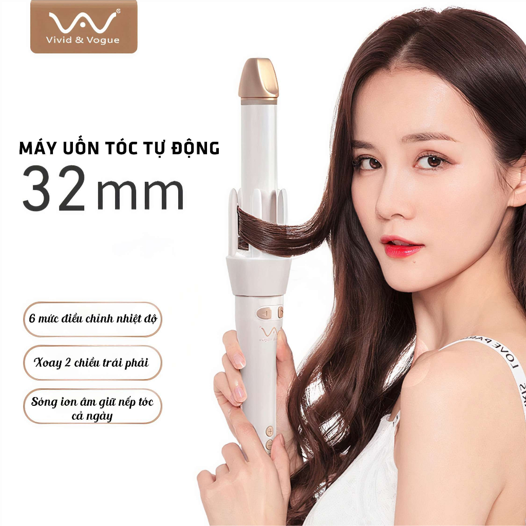 Máy uốn xoăn tự động VIVID&VOGUE®️ trục 32mm VAVC222B màu trắng, máy ...