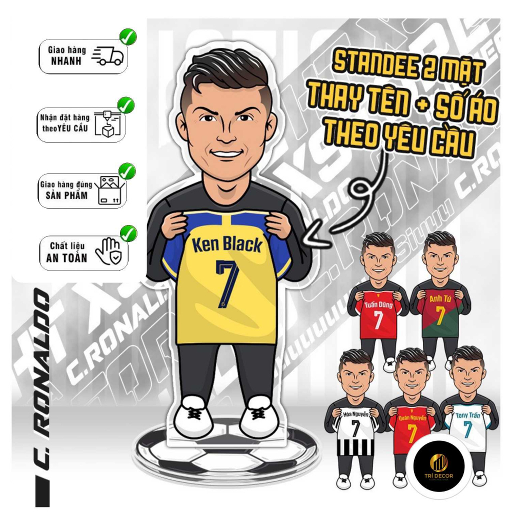 Mô hình standee in hình cầu thủ Cristiano Ronaldo CR7 cầm áo bóng đá in ...