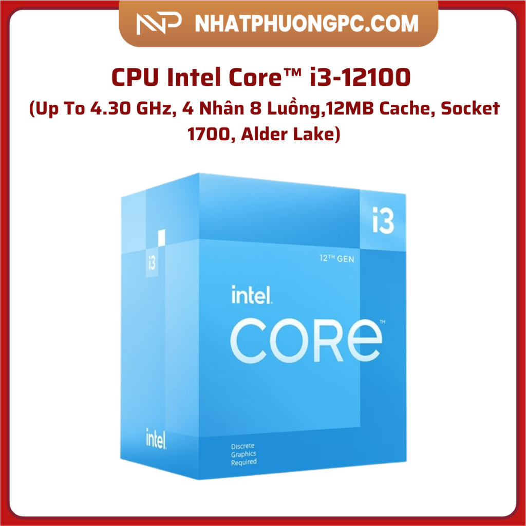 Bộ vi xử lý CPU Intel Core i3 12100 (3.3GHz turbo up to 4.3GHz, 4 nhân 8 luồng, 12MB Cache ...