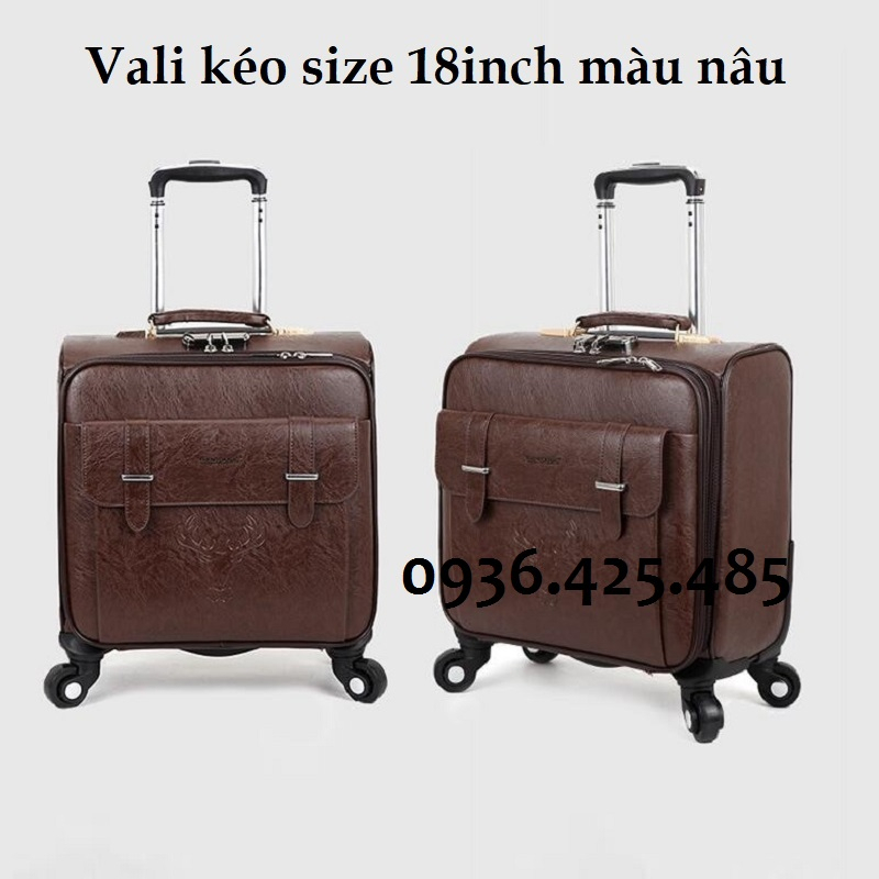 Vali kéo doanh nhân cao cấp da Pu nâu/ đen size 18 inch- Vali kéo du ...