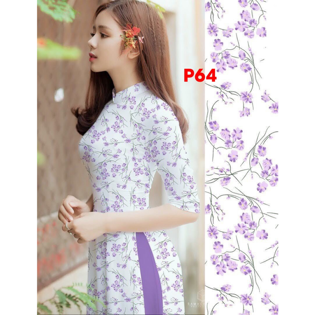 Áo dài hoa nhí tím in 3D cao cấp_ Mã P64 | Shopee Việt Nam