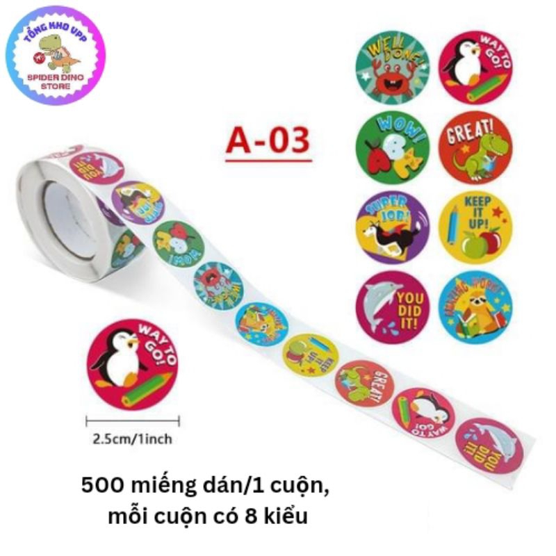 Sticker Khen Thưởng Cho Bé, 500 Sticker 1 Cuộn, Nhãn Dán Sticker Dễ ...