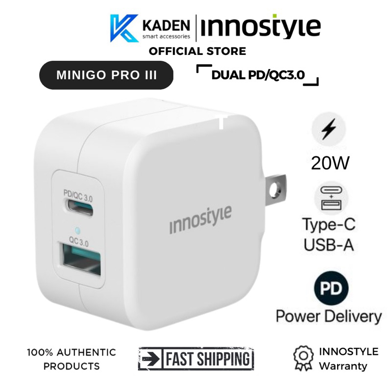 Sạc nhanh Innostyle Minigo Pro III Dual PD/QC3.0 20W -Hàng Chính Hãng | Shopee Việt Nam