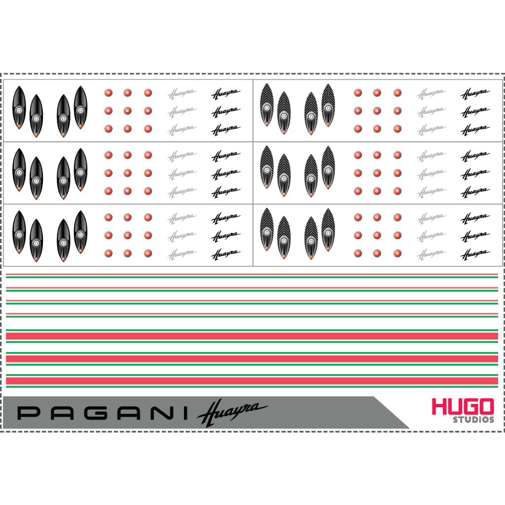 Hugo Studios Decal trượt nước đèn xe Pagani Huayra tỉ lệ 1/64 chưa phủ ...
