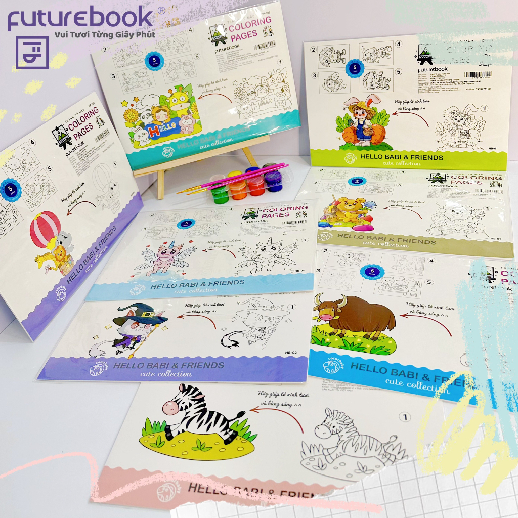 Bộ 5 Tranh Tô Màu HELLO BABI- Giúp bé vui chơi và sáng tạo- CP-002- A4- ĐL 160gsm- VPP ...