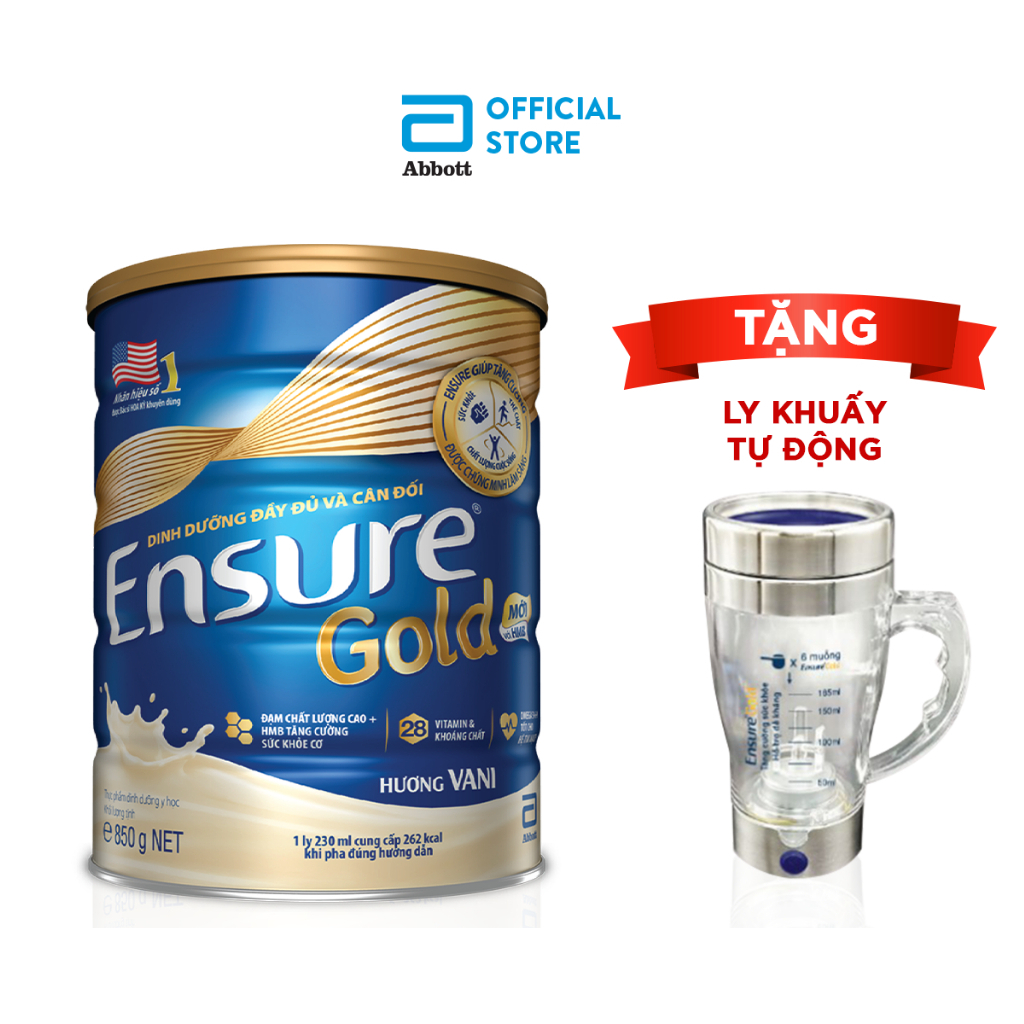 [Tặng ly khuấy tự động] Sữa bột Ensure Gold Vani (HMB) 850g | Shopee Việt Nam