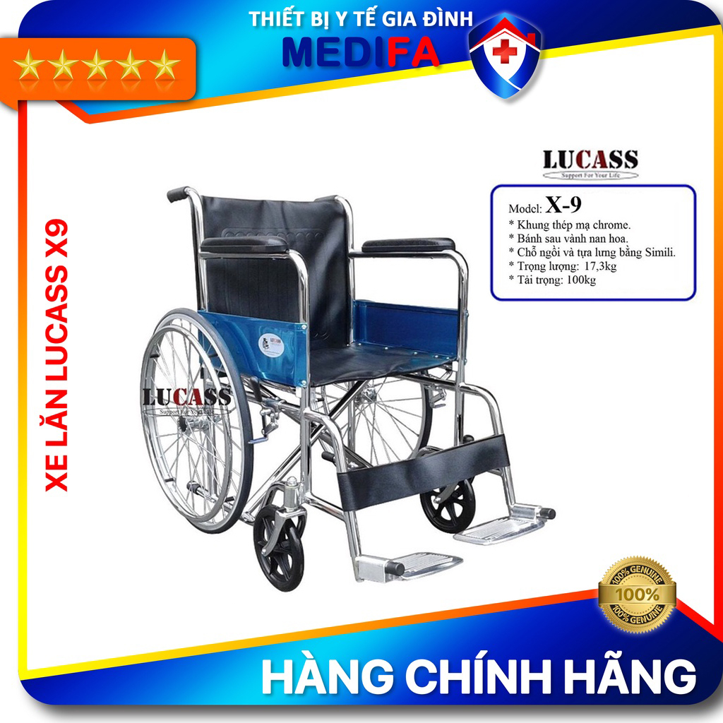 [Chính Hãng] Xe lăn Lucass X9, xe lăn phổ biến được dùng nhiều nhất, chứng chỉ: FDA của Mỹ, TUV ...