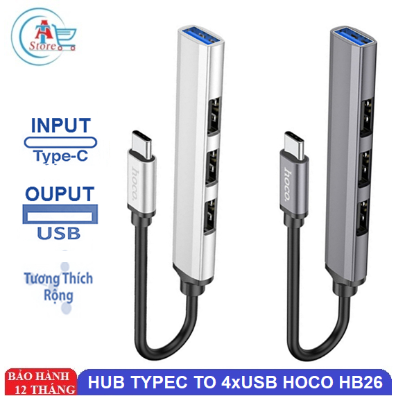 HUB TypeC Chia 4 Cổng USB Hoco HB26 USB3.0+USB2.0*3 Chính Hãng | Shopee Việt Nam