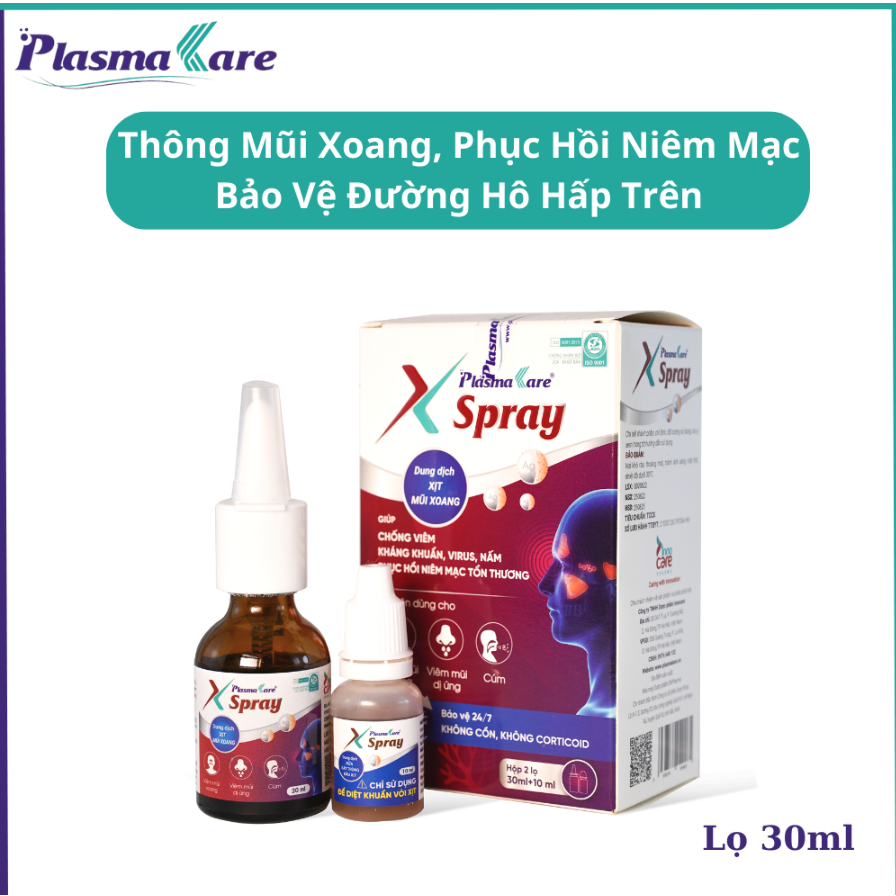 Xịt mũi xoang nano bạc PlasmaKare X Spray 30ml hỗ trợ điều trị VlÊM mũi ...