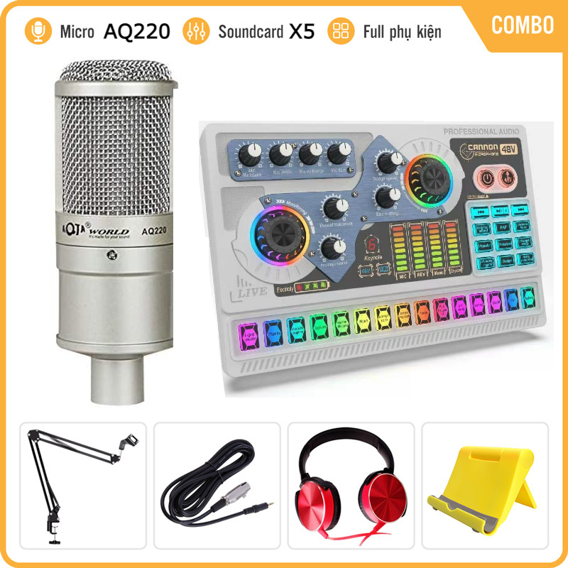 Bộ Mic Hát Livestream Sound Card X5 & Mic AQTA AQ220. Chất Âm Cực Hay ...