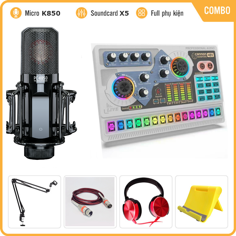Bộ Mic Hát Livestream Sound Card X5 & Mic Takstar PC-K850. Âm Thanh Cực ...
