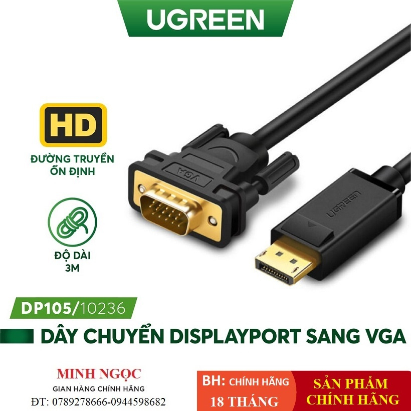 Dây cáp chuyển đổi DisplayPort sang VGA hỗ trợ phân giải 1920x1200, dài ...