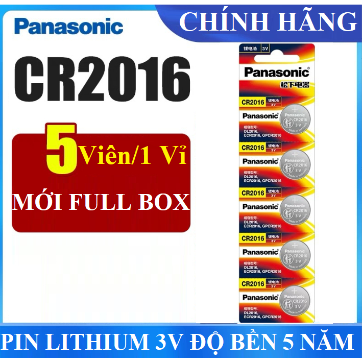 vỉ 5 viên pin cúc Lithium 3V CR2016 PANASONIC CHÍNH HÃNG pin nút cho ...