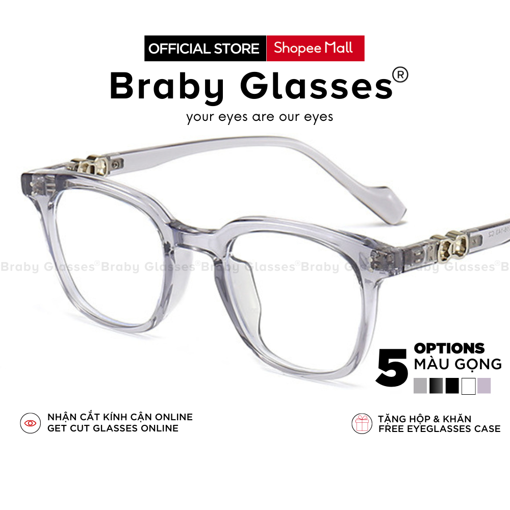 Gọng kính cận mắt vuông nam nữ Braby Glasses chất liệu nhựa acetate trẻ trung cá tính phù hợp ...
