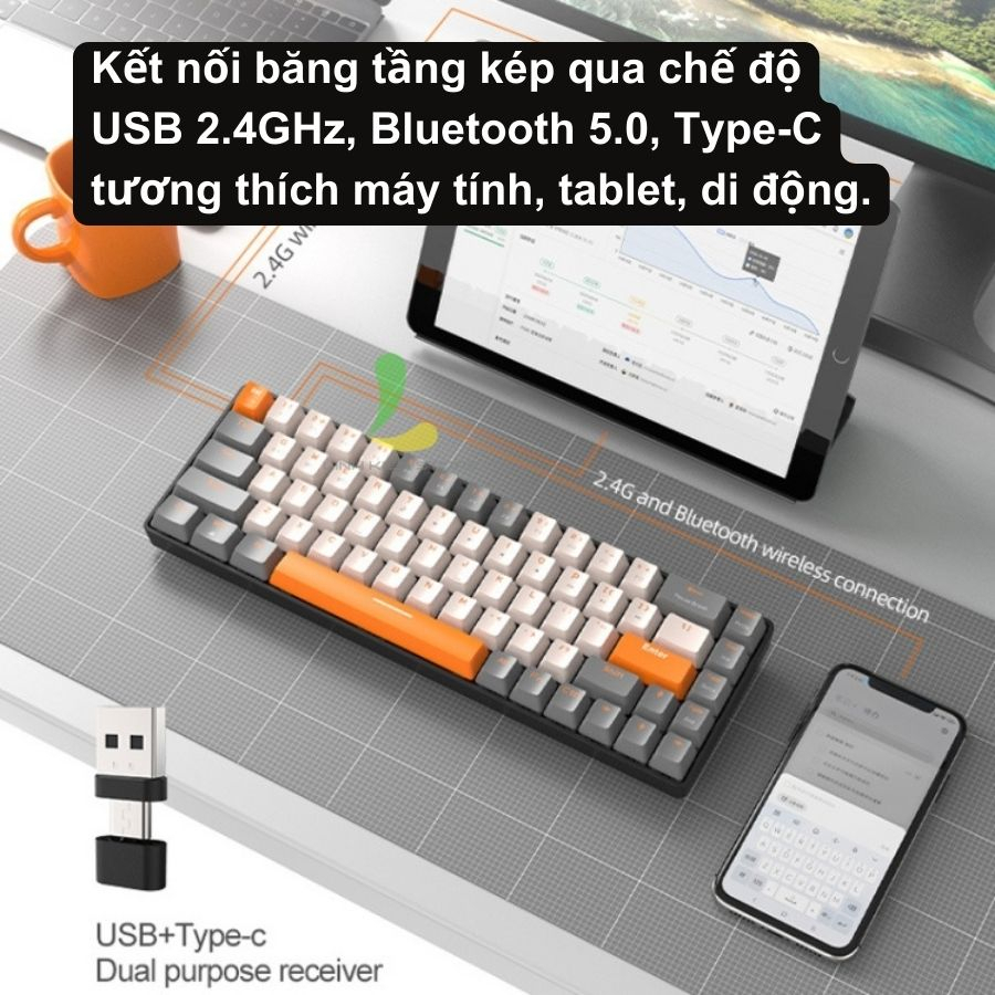 Bàn Phím Cơ ZIYOULANG K68 - Phím Cơ Gaming 68 Phím Kết Nối bluetooth và USB, Tuổi Thọ 50 Triệu ...