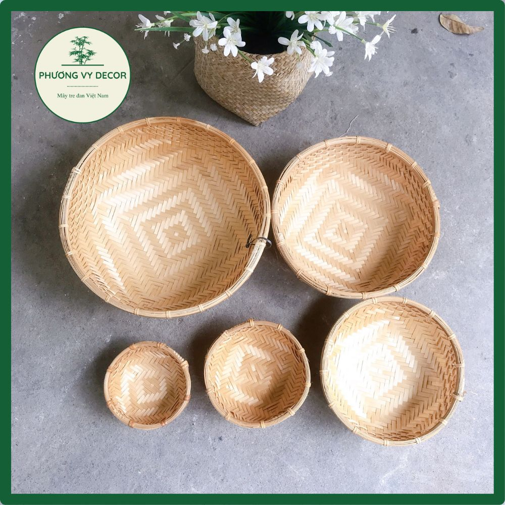 Thúng tre, rổ tre hun khói vàng đẹp đựng hành tỏi, cắm hoa, đồ trang ...