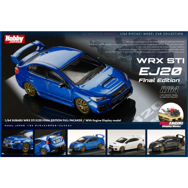 Mô hình ô tô Subaru WRX STI EJ20 Final Edition Full Package With Engine Display 1/64 Hobby Japan ...