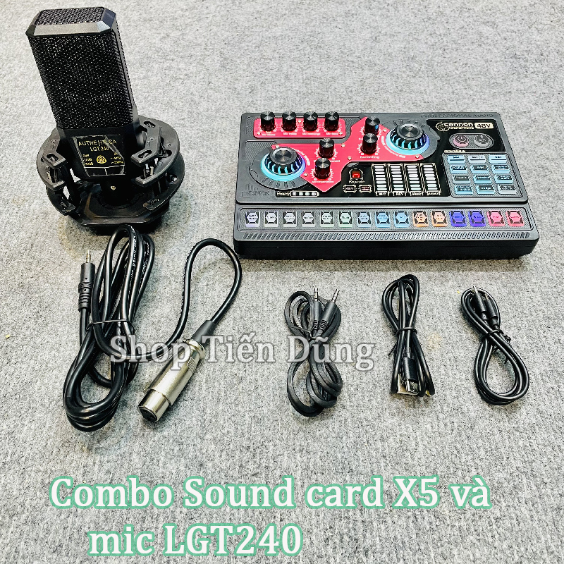 Combo micro thu âm LGT 240 sound card X5 hỗ trợ bluetooth pin sạc auto ...