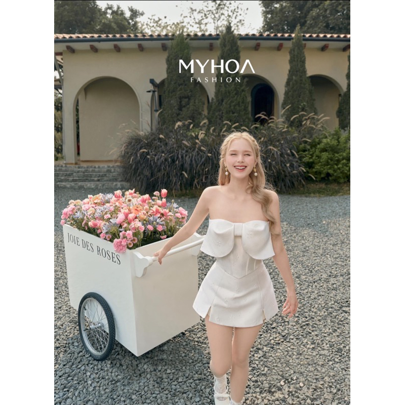 MYHOA| Belita Set Gấm Thêu Hoa Nữ Nơ Ngực Thiết Kế Cao Cấp | Shopee Việt Nam