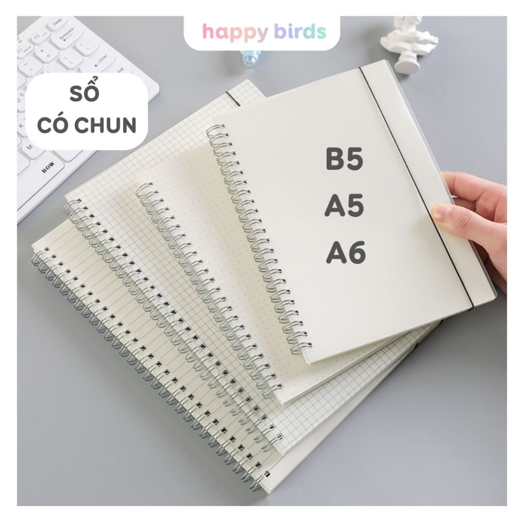 Sổ tay lò xo bìa trong A5 A6 B5 có dây chun caro trơn kẻ ngang chấm dot bìa còng ghi chép sổ ...