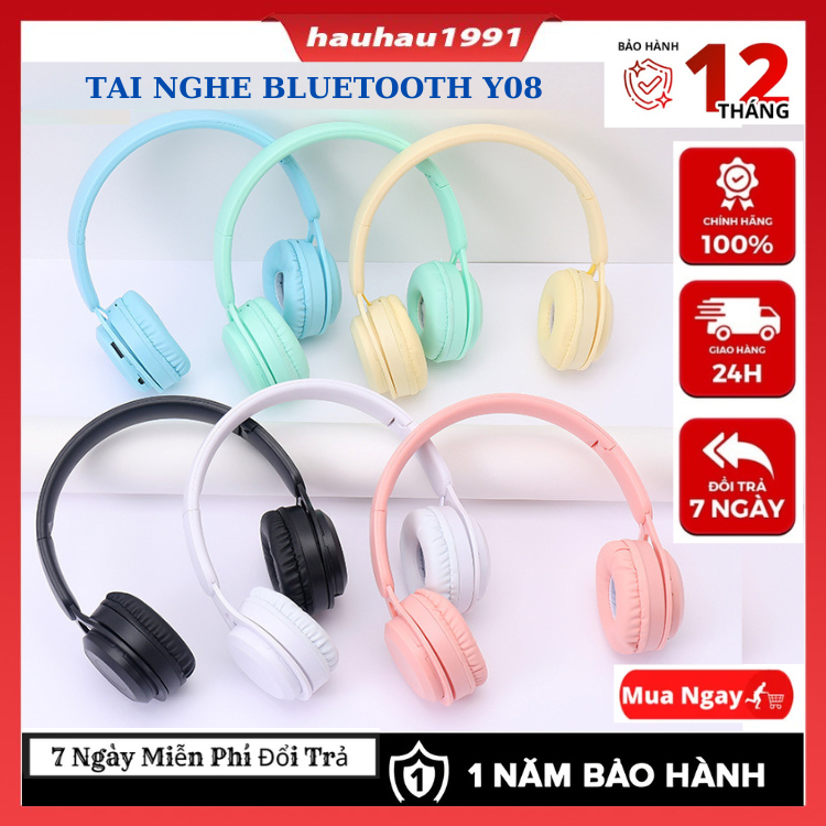 Tai nghe chụp tai Y08 có micro chống ồn Headphone không dây màu sắc thời trang,tai nghe ...