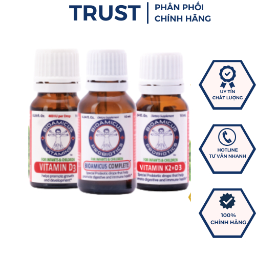 Bộ 3 sản phẩm BIOAMICUS_ Men 10 chủng, Vitamin D3 Bioamicus, Vitamin ...