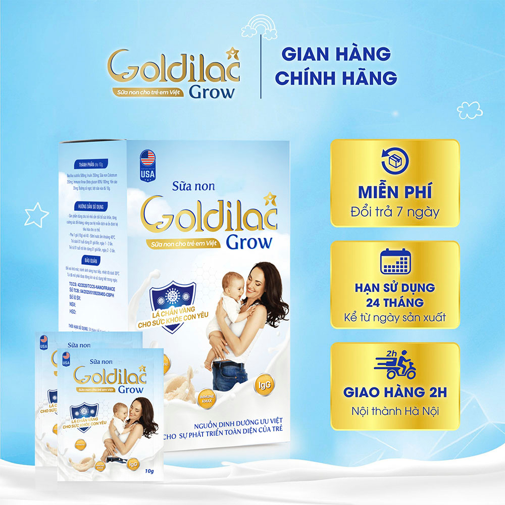 COMBO 5 HỘP Sữa non Goldilac Grow+ hộp 280g (28 gói x 10g) - Sữa tăng cân, tăng sức đề kháng ...