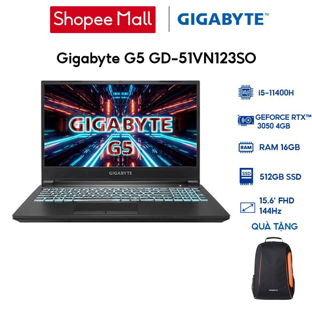 Laptop Gigabyte G5 GD-51VN123SO i5-11400H|16GB|512GB|RTX™ 3050 4GB|15.6 ...