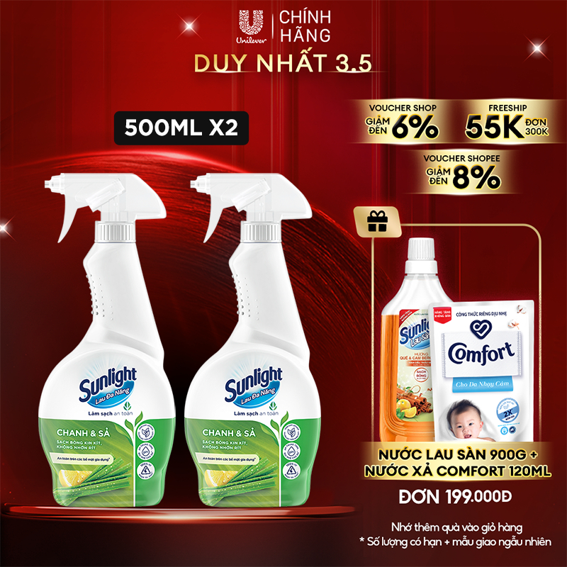Combo 2 Nước lau đa năng Sunlight Chanh & Sả|Phiên bản nâng cấp từ Cif ...