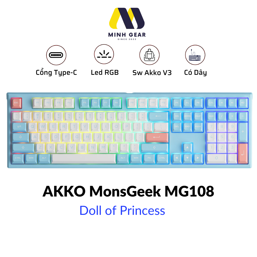 Bàn phím cơ AKKO MonsGeek MG108 Doll of Princess Led RGB / Sw AKKO V3 ...