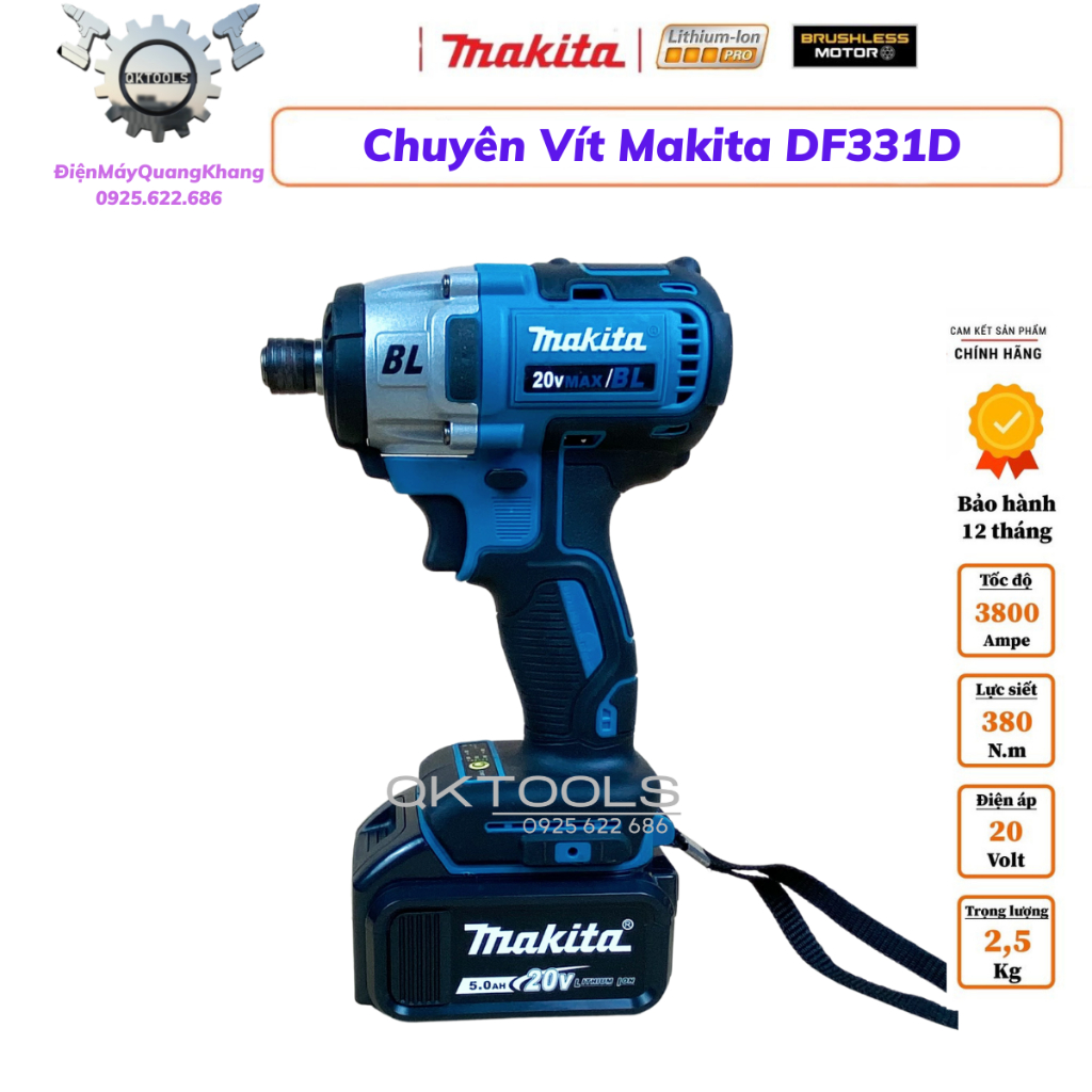 Máy chuyên vít dùng pin Makita DF331D Động cơ KHÔNG CHỔI THAN Kèm 2 PIN Máy hãng cho thợ bắn vít ...