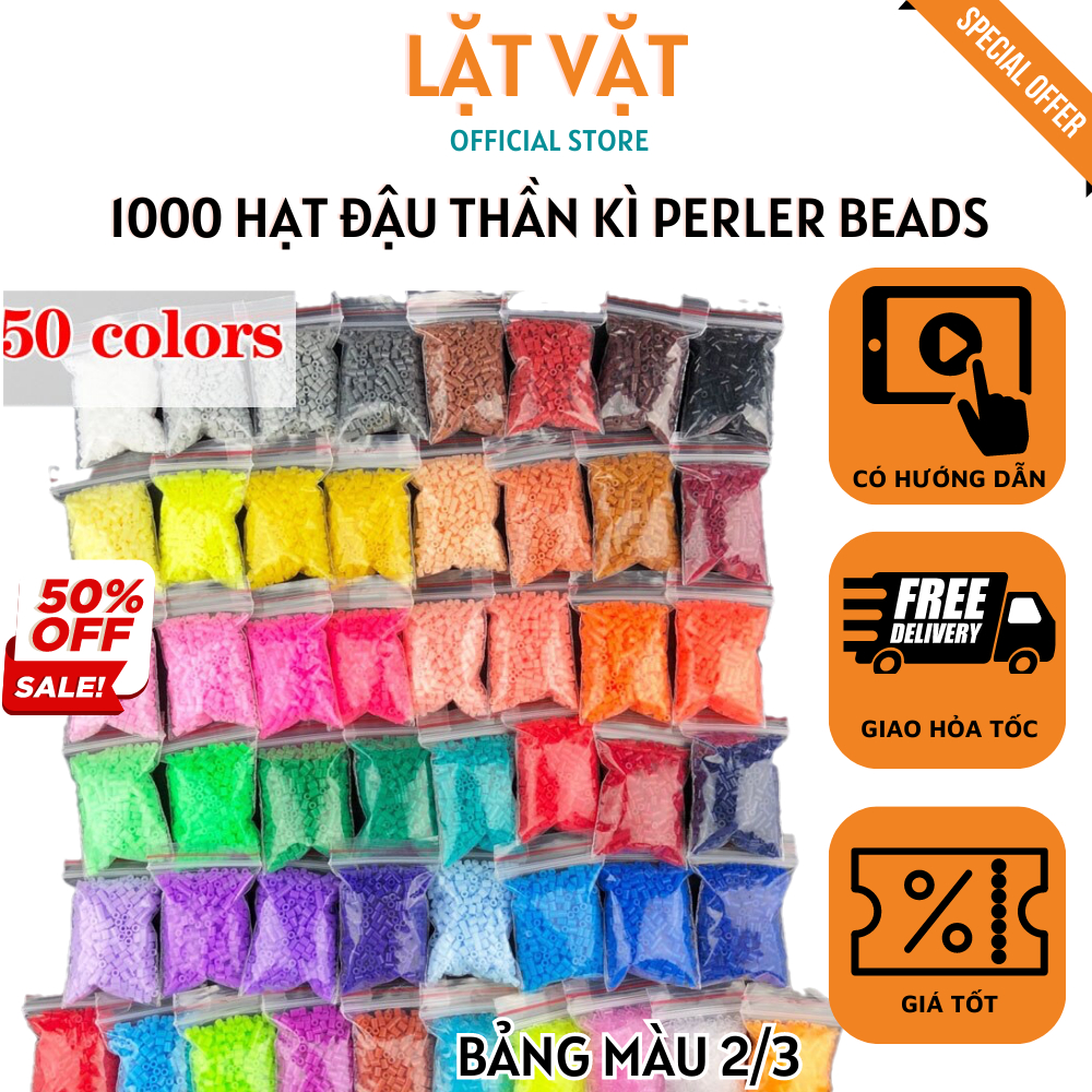 1000 Hạt đậu Thần Kì 5mm Bảng Màu 2 Mã Từ 21 50 Xếp Hình Nhận Diện