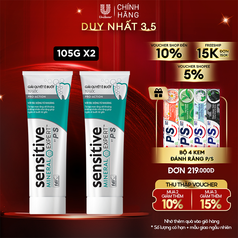 Bộ 2 Kem Đánh Răng P/S Chống Ê Buốt Sensitive Mineral Expert Pro-Action ...