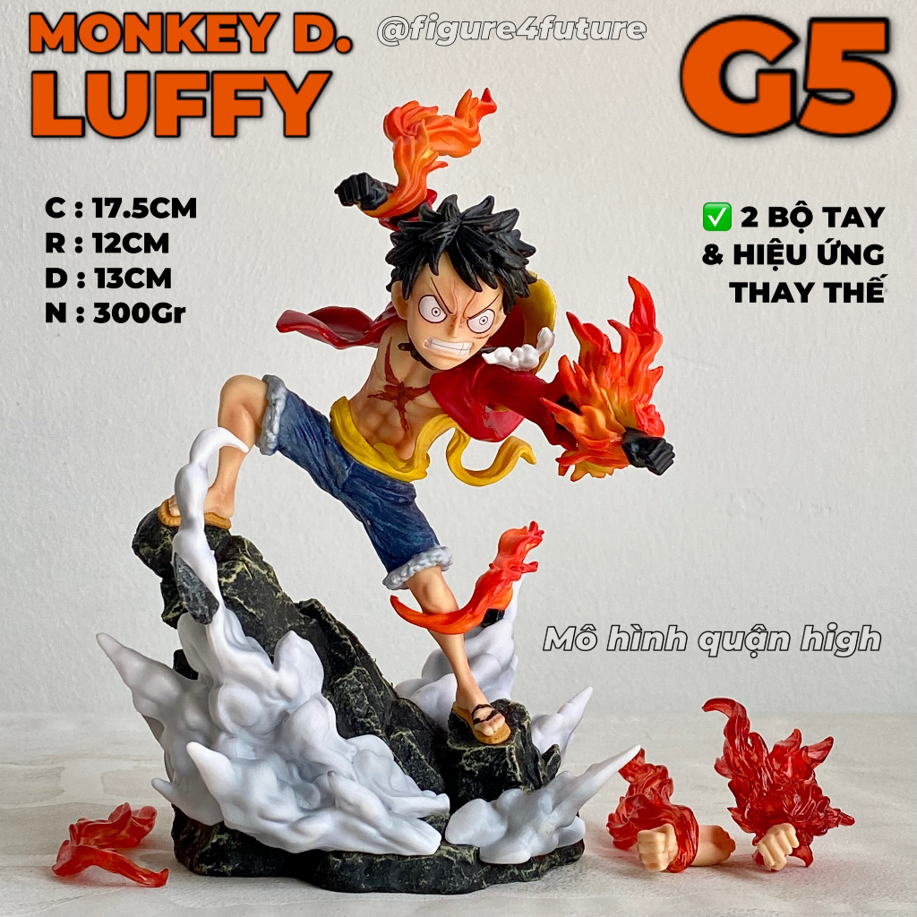 Mô hình Monkey D. Luffy G5 siêu đẹp tặng kèm 2 bộ tay - Luffy gear 2 haki - Mô hình luffy chibi ...