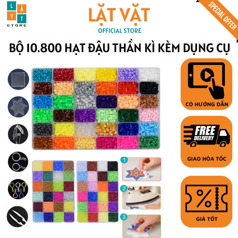 Bộ đồ Chơi Hạt đậu Thần Kì 10800 Hạt Gồm 36 Màu Và Dụng Cụ Hama Beads
