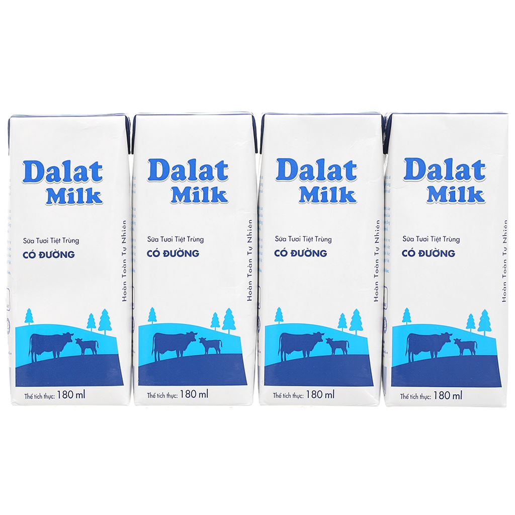 Lốc 4 hộp sữa tươi tiệt trùng Dalatmilk 180ml | Shopee Việt Nam