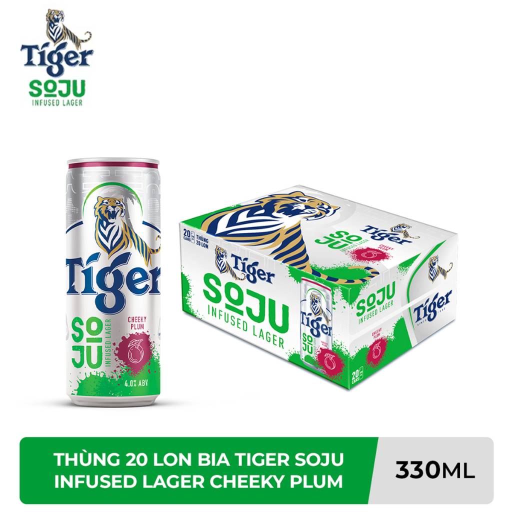 THÙNG 20 LON BIA VỊ SOJU MẬN TIGER SOJU INFUSED LAGER CHEEKY PLUM 330ML ...