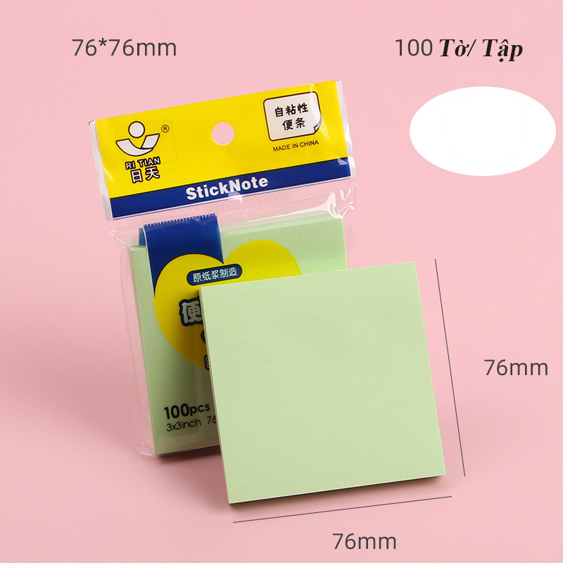 Set 100 tờ giấy ghi chú, giấy note nhiều màu sắc size 76*76mm có keo ...