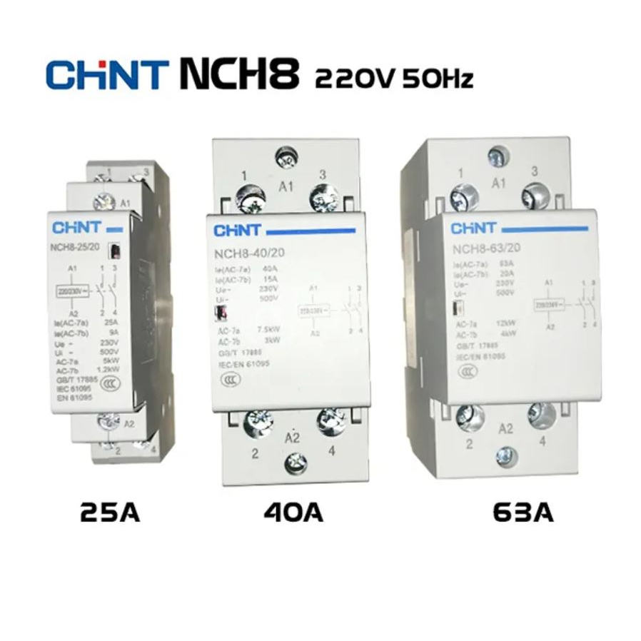 Khởi động từ 1 pha Chint NCH8-/220V ( 25A, 40A, 63A) dòng sản phẩm đóng ngắt trung gian có công ...