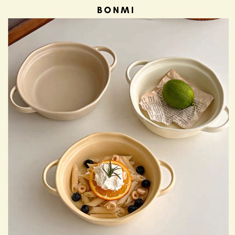 Tô gốm méo trơn hai quai cầm bảng màu Pastel phong cách Hàn Quốc Bonmi ...