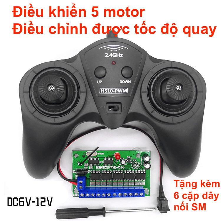 Bộ điều khiển từ xa 5 motor 10 kênh, có điều chỉnh tốc độ dùng chế xe ...
