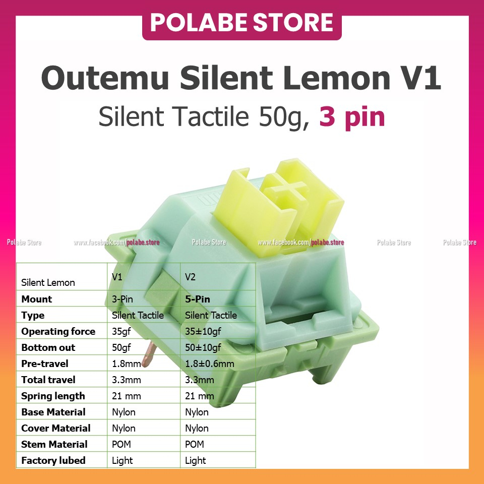 Công tắc Outemu Silent Peach v3 linear switch bàn phím cơ Outemu Silent Lemon v2 tactile switch ...