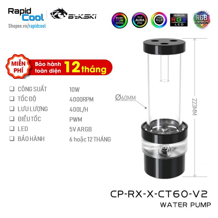 Combo Bơm CP-X D5 FORM - Tank OD60 14.4W 4000RPM 400L/H PWM Bảo Hành 12 ...