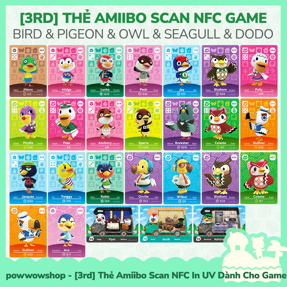 [Sẵn VN - Hỏa Tốc] 3rd Thẻ Amiibo Scan NFC Bird Pigeon Owl Seagull Dodo ...